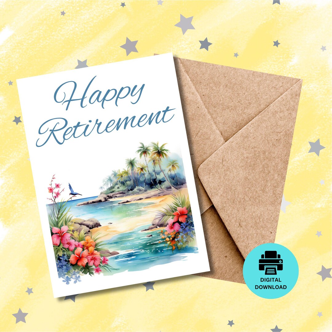 Printable Happy Retirement Card, Digital Download Tropical Flower ...