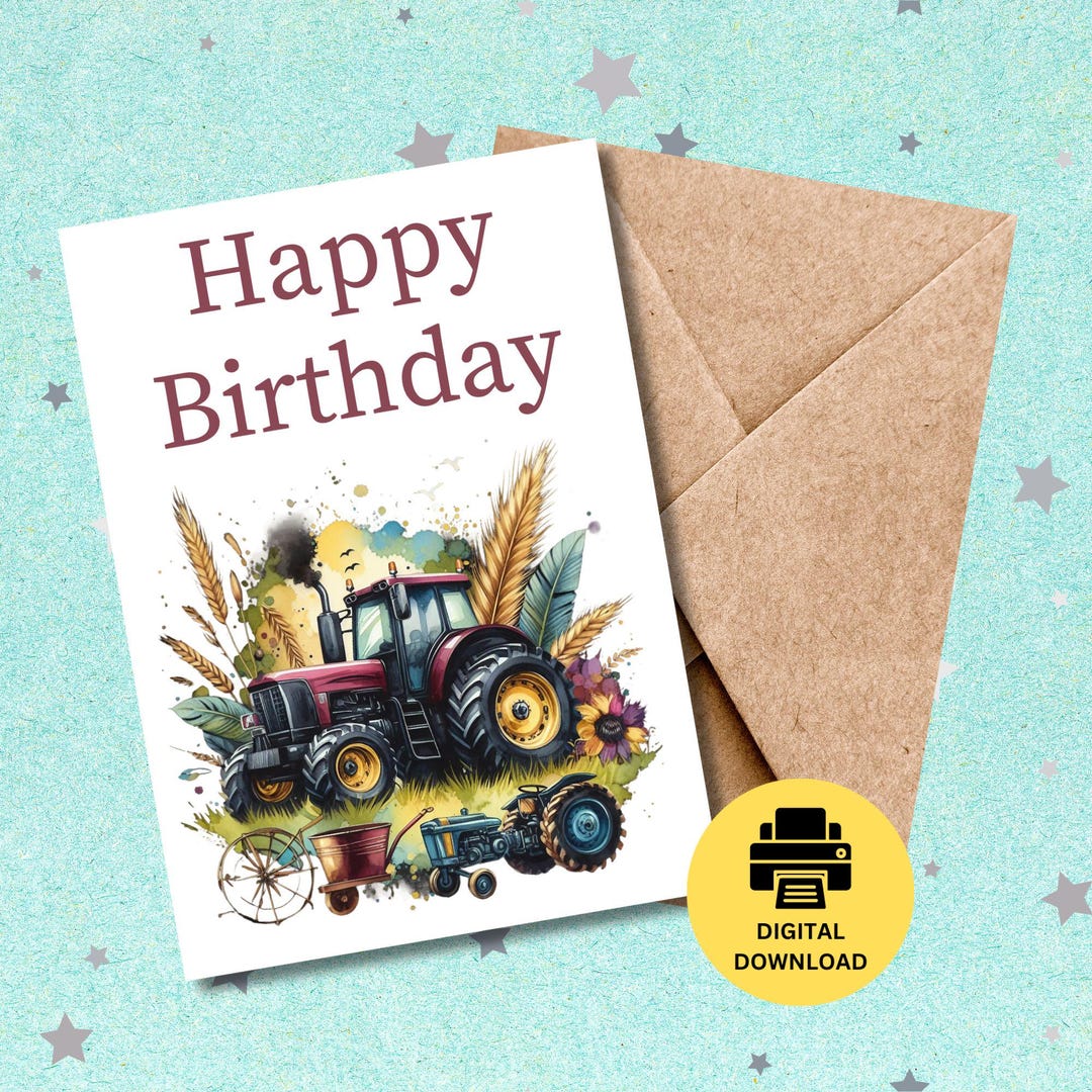 Printable Tractor Birthday Card, Downloadable Greetings Card, Digital ...