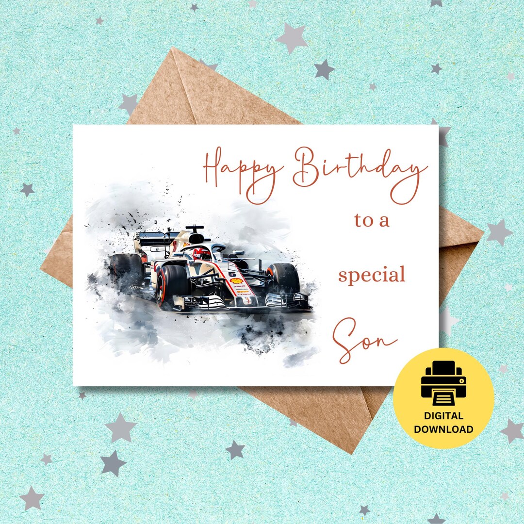 Printable Racing Car Birthday Card for Son, Instant Downloadable ...