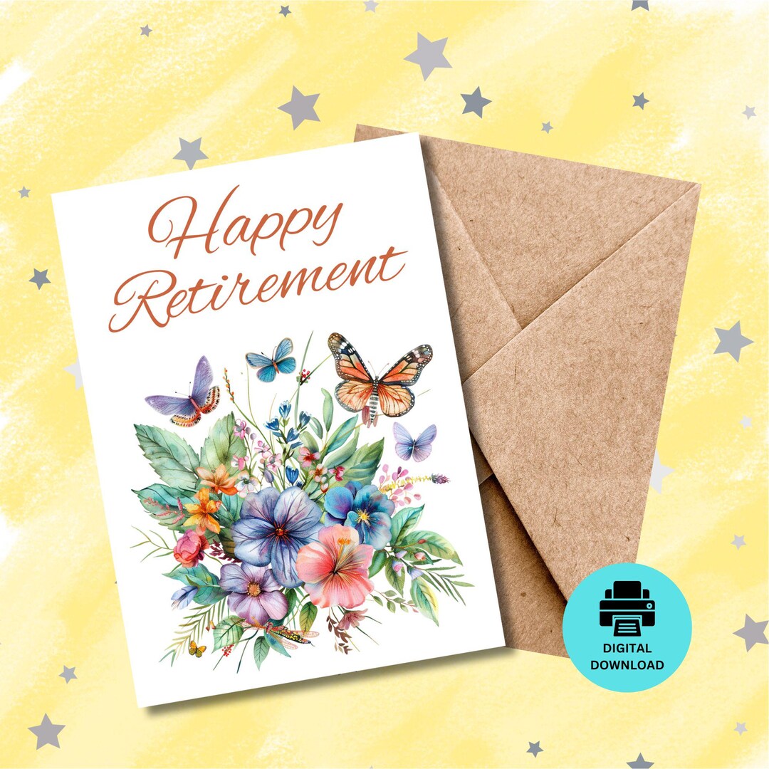 Printable Happy Retirement Floral Card, Digital Download Wildflower ...
