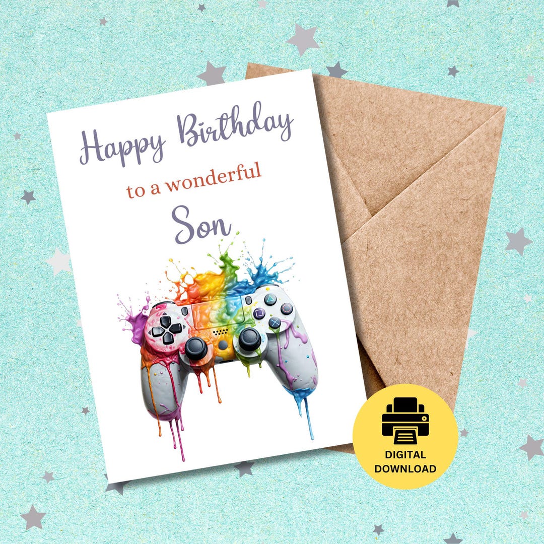 Printable Son Gaming Controller Birthday Card, Instant Downloadable ...