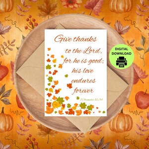 Set of 4 Printable Bible Verse Thanksgiving Cards, Downloadable Fall ...
