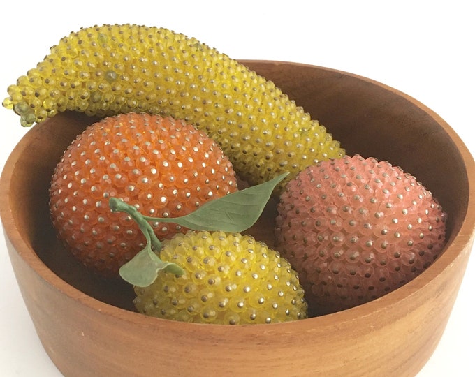 Vintage BEADED SEQUIN FRUITS, Lemon, Peach, Orange, Banana, Handmade ...