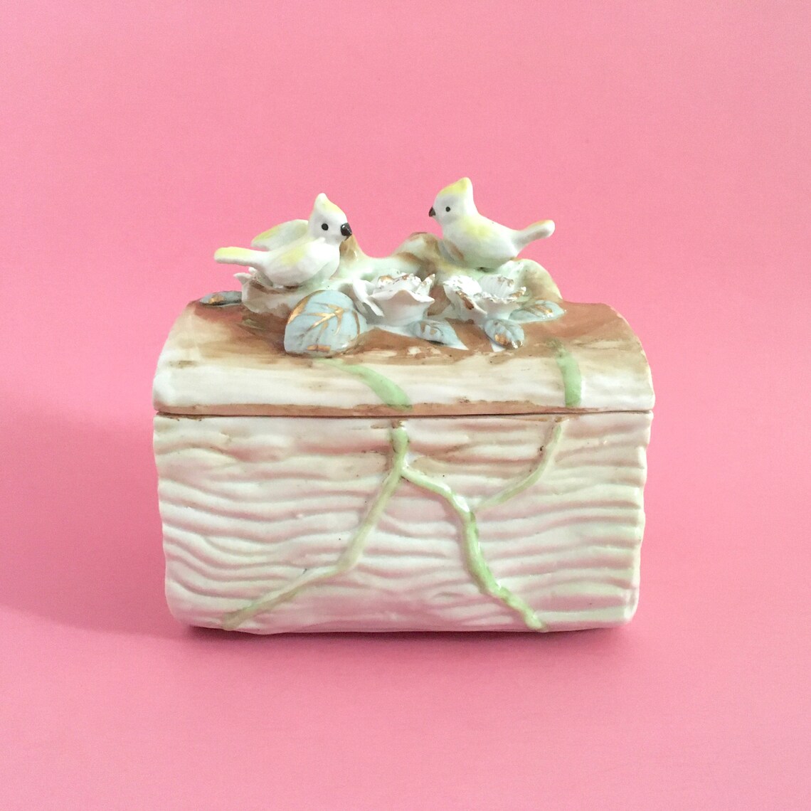 Little BIRDS Trinket Box PORCELAIN Lidded BOX Flowers Bird | Etsy
