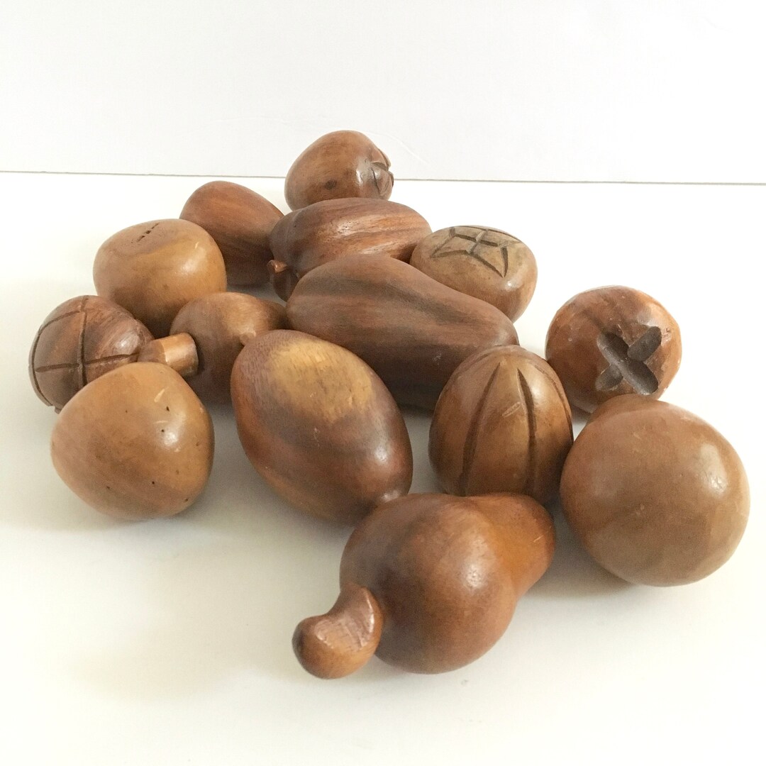 Vintage WOODEN TIKI FRUIT, Mid Century Wood Fruits Collection, Tropical ...