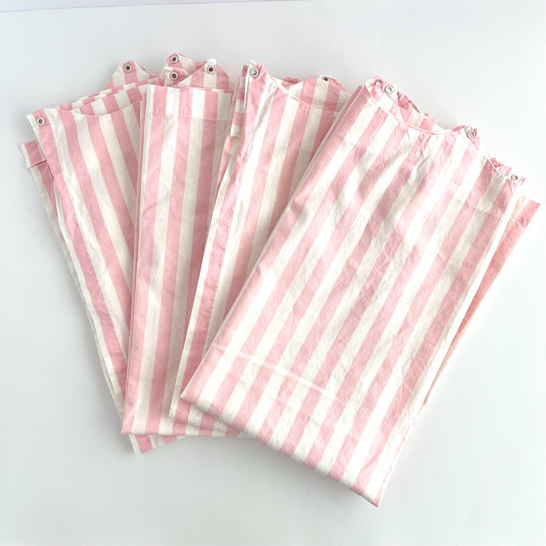 PINK CAFE CURTAINS, Baby Pink Stripe, Set of 4, Scalloped Edge, Unlined ...