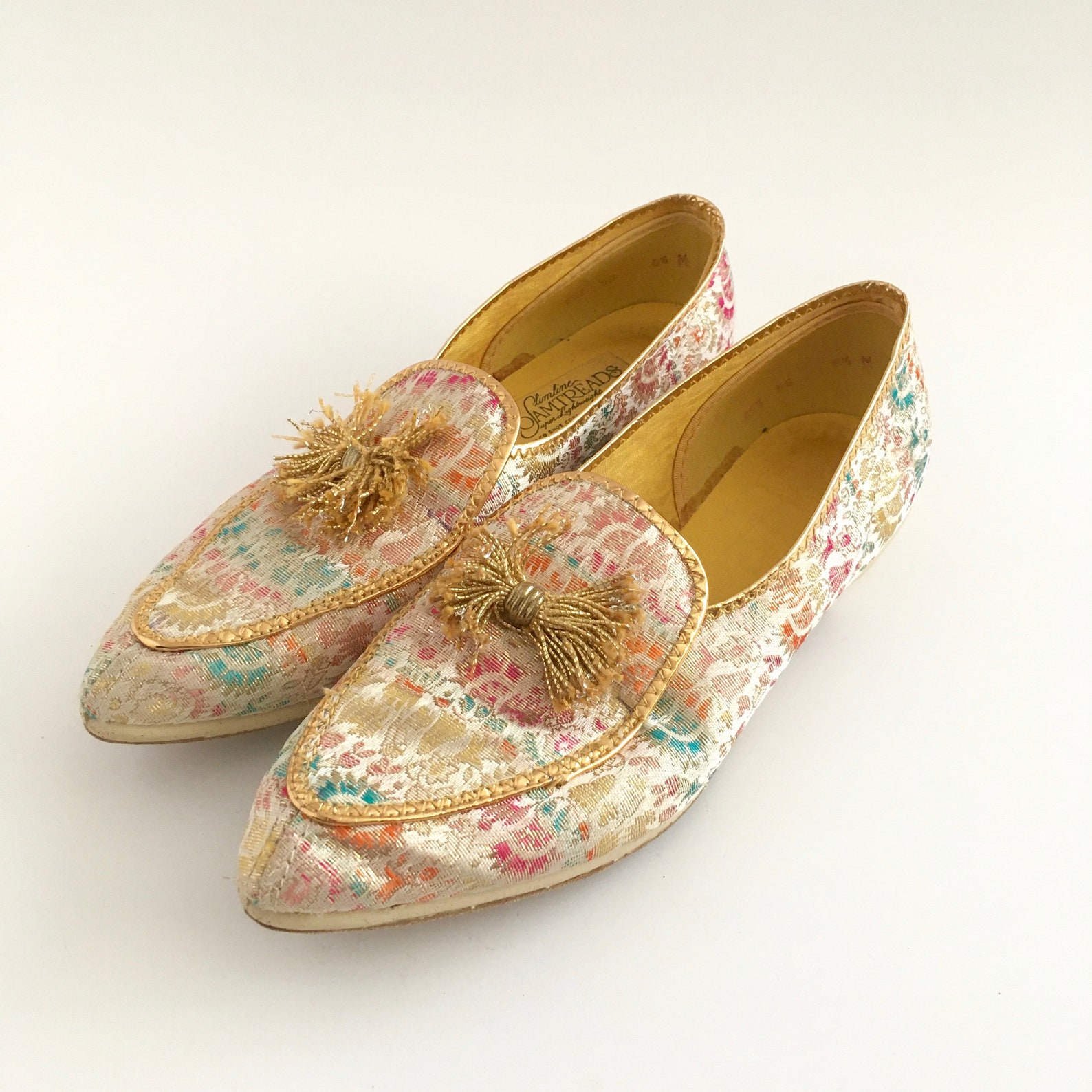 Gold BROCADE SLIPPERS Vintage Genie Slipper Hollywood | Etsy