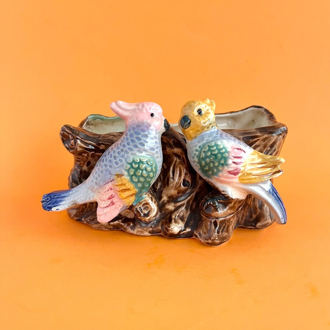 PARAKEET PLANTER VASE, Colorful Parakeets, Cockatiels, Budgies, Vintage ...