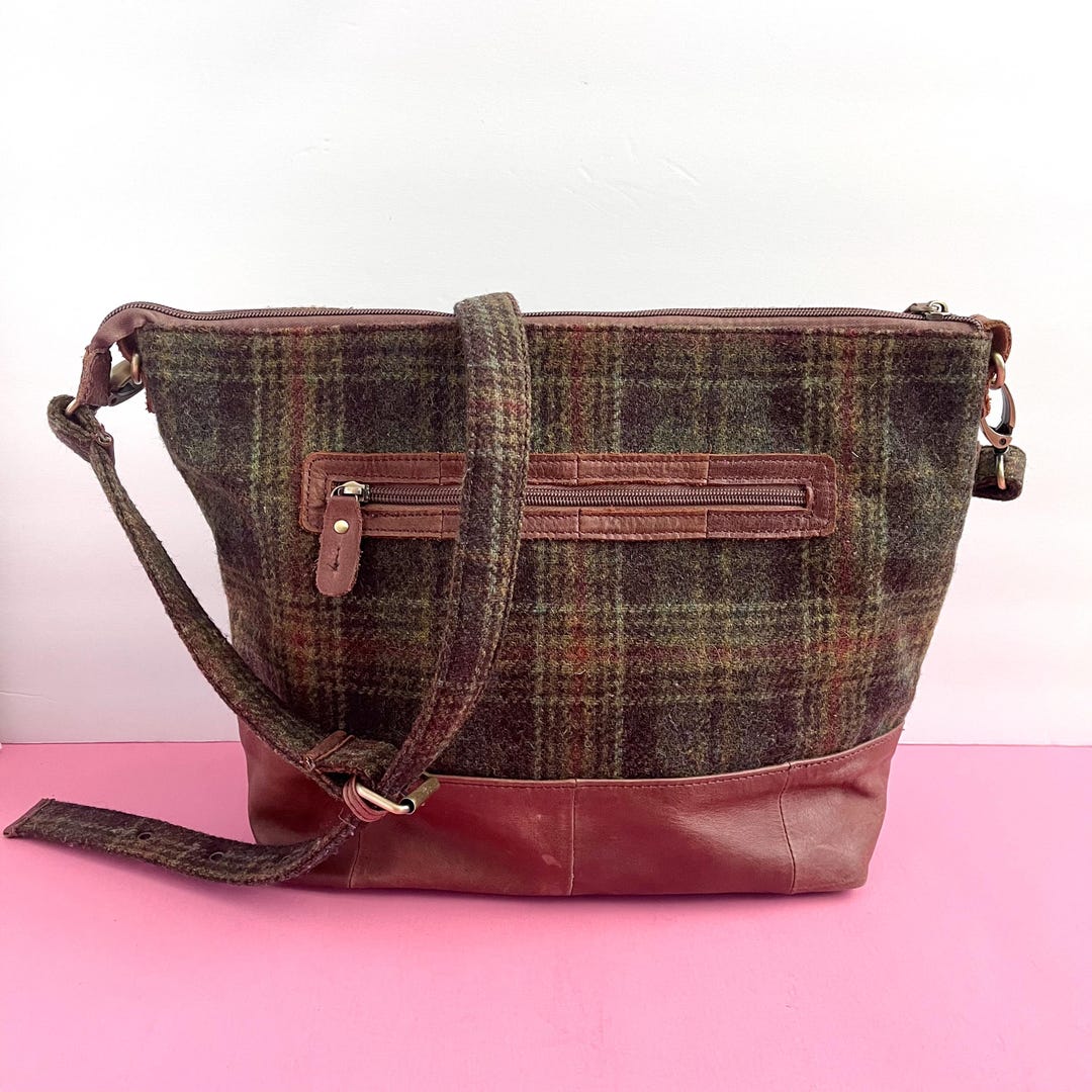 IRISH WOOL TOTE, Green Heather Plaid, Ladies Handbag, Adjustable Strap ...