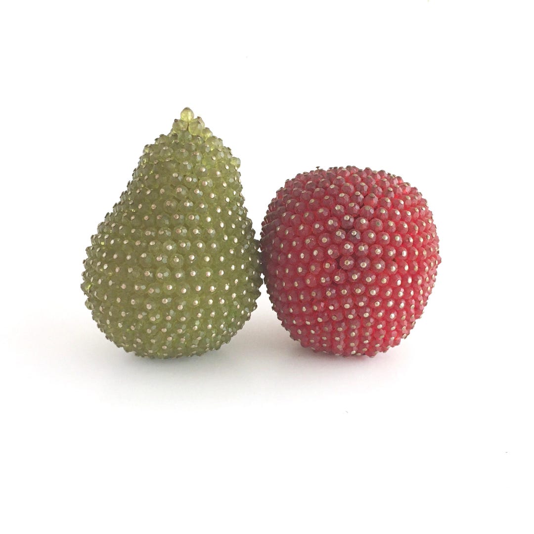 BEADED SEQUIN FRUITS, Apple, Pear, Handmade 1960s, 2 Pieces, Vintage ...