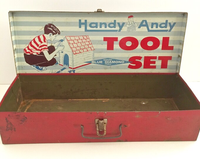 Handy Andy Toolbox, Vintage Kids Tool Box, Chippy Boys Decor, Retro ...