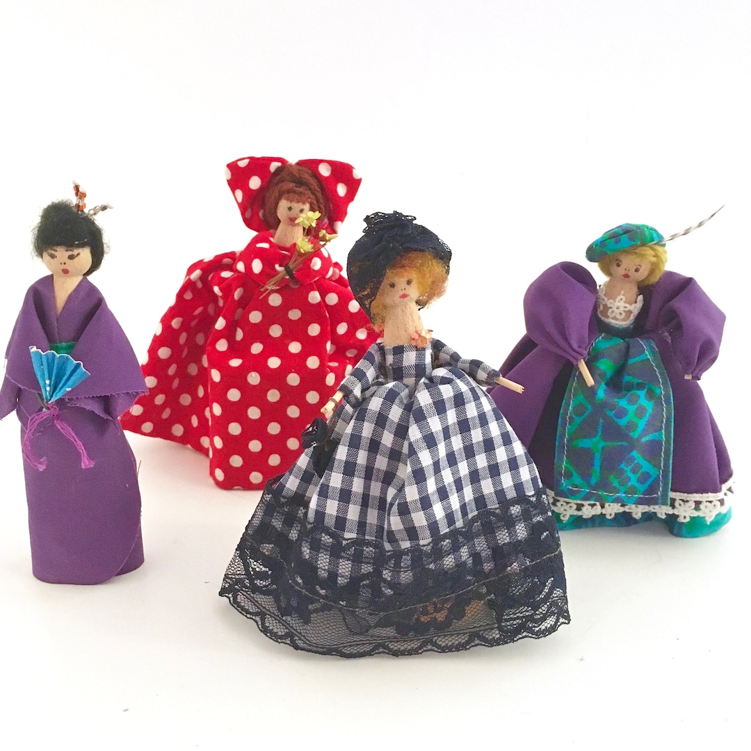 CLOTHESPIN DOLLS, Vintage Fashion Doll Collection, Handmade FOLK Doll ...