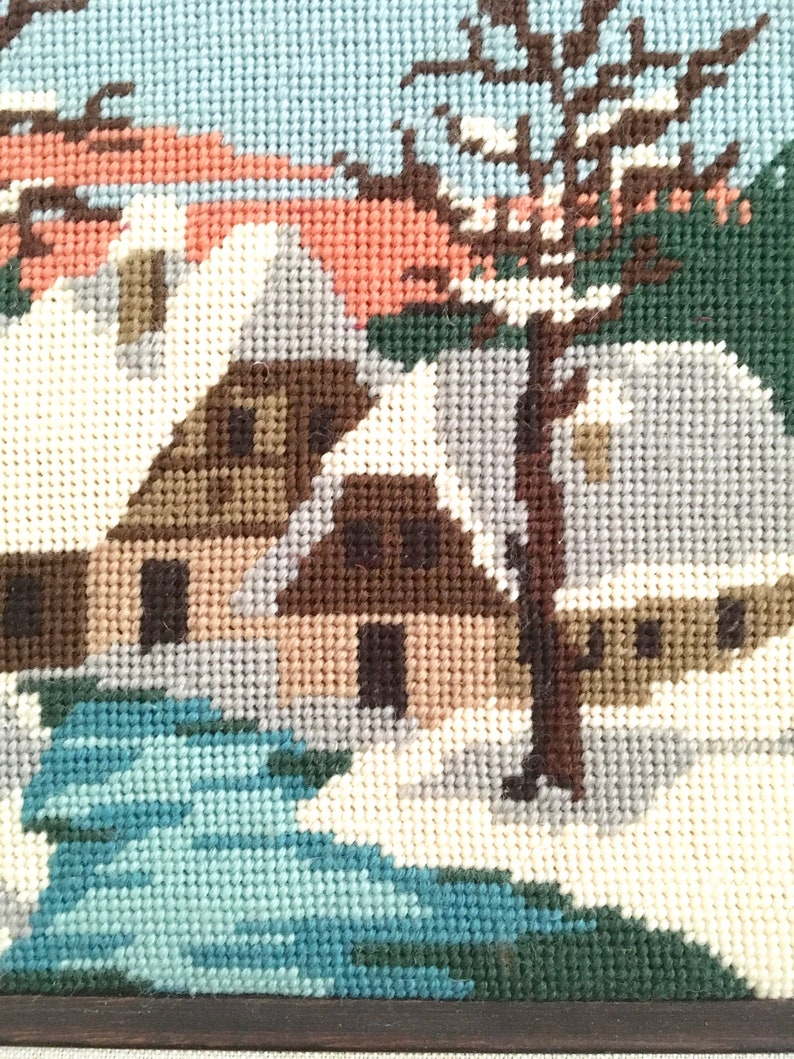 Fiber Arts Needlepoint Winter Farm House Vintage Needlepoint etna.com.pe