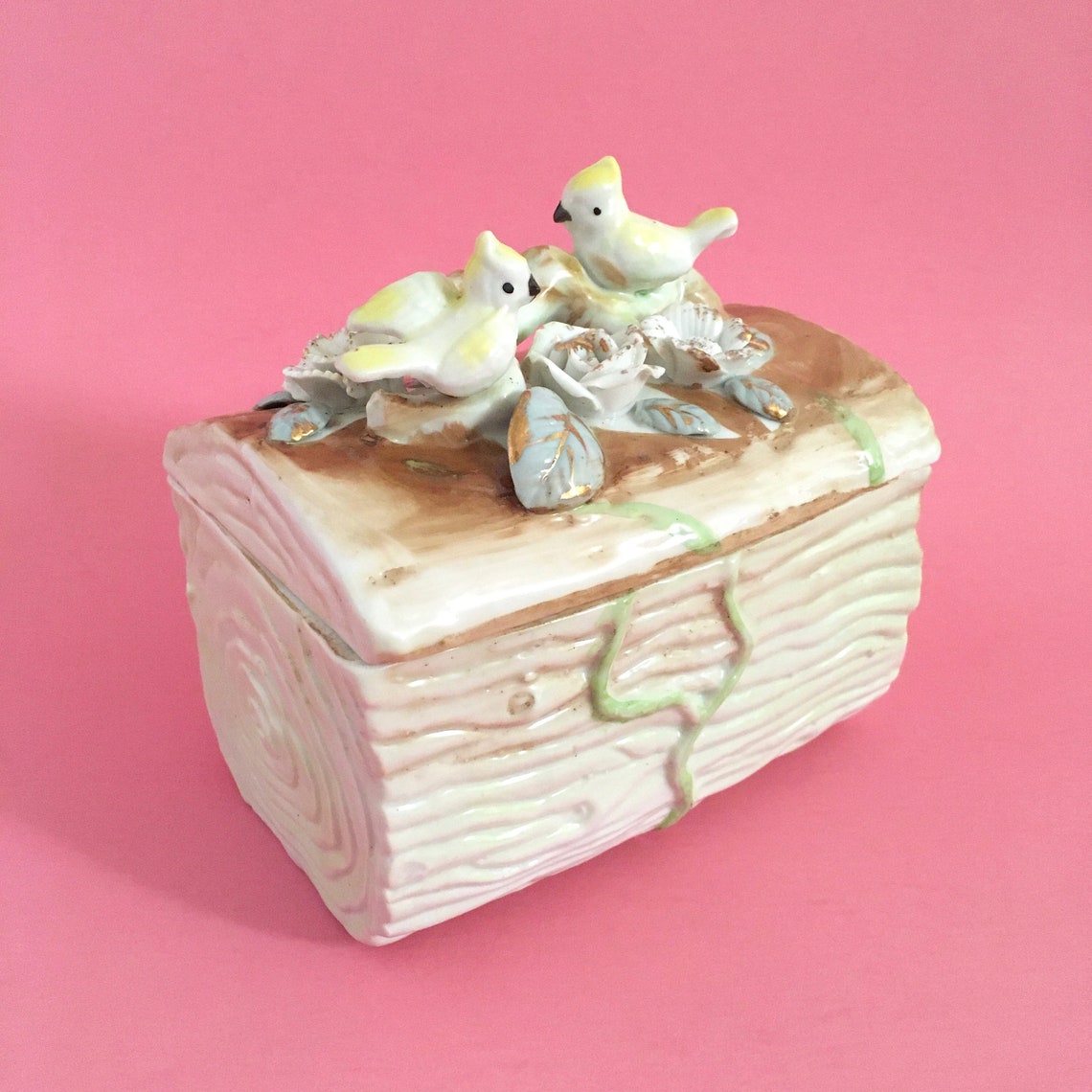 Little BIRDS Trinket Box PORCELAIN Lidded BOX Flowers Bird | Etsy
