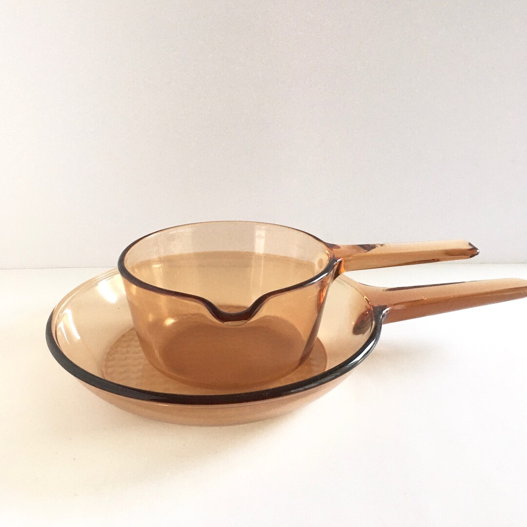 CORNING VISION SAUCEPOT Set, Skillet and Saucepan, Brown Glass Cookware ...