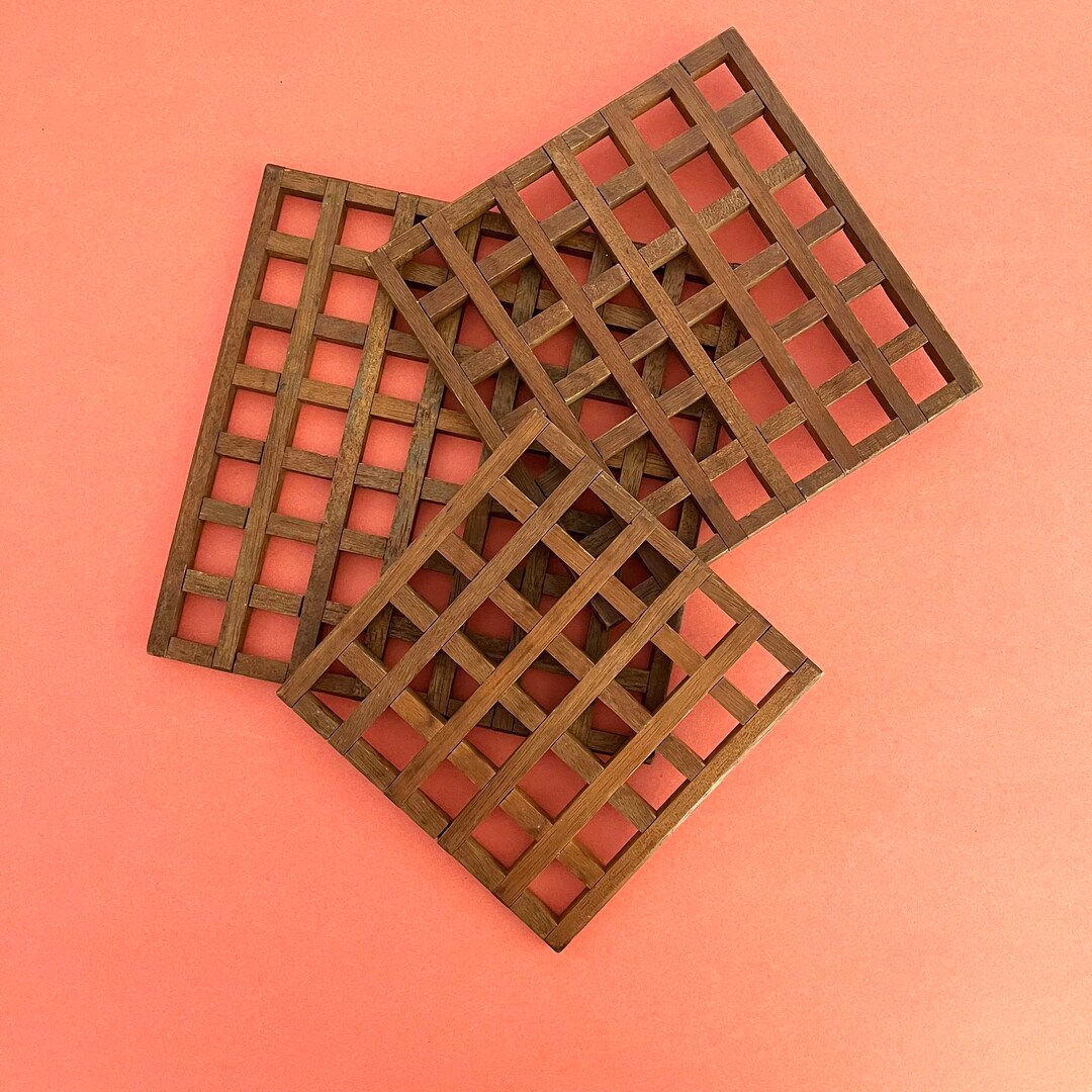 TEAK LATTICE TRIVETS, Set of 3 Wooden Grids, Made in Japan, Mid Century ...