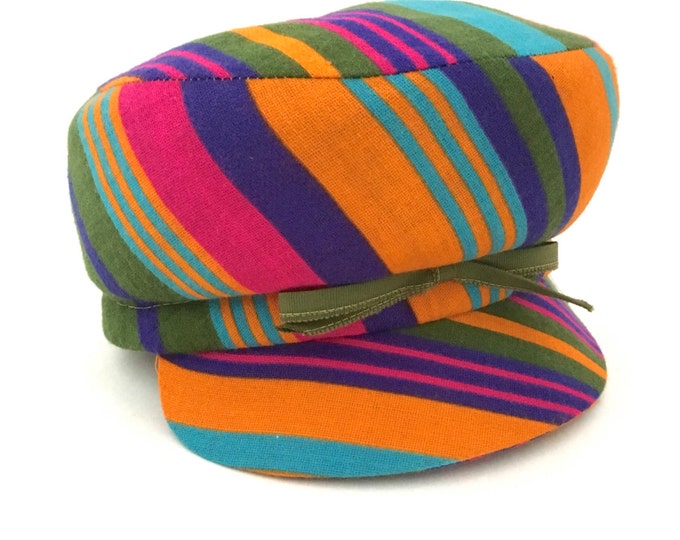 Mod 60s Scooter Cap Striped Fabric Brim Ladies Hat Groovy - Etsy