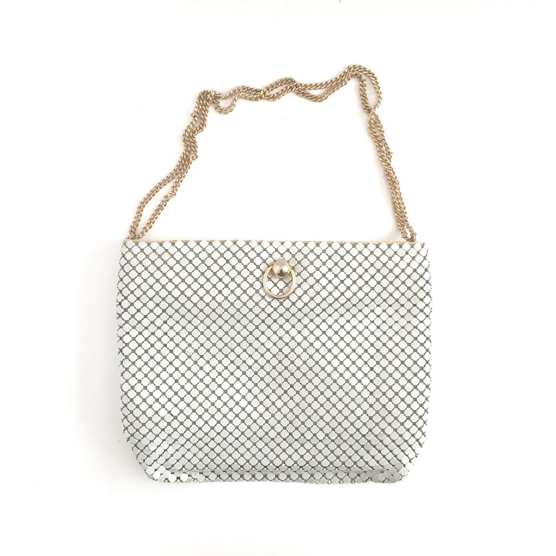 MESH DISCO PURSE, Mod Go Go, Metal Handbag, White Chain Tote, 1970s ...