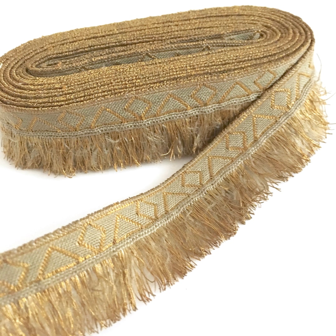 Antique French BULLION TRIM, Metal FRINGE, Gold Sage Green, Woven ...