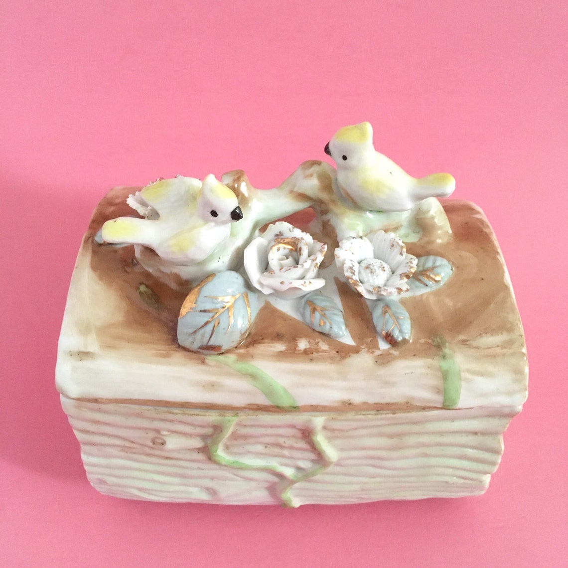 Little BIRDS Trinket Box PORCELAIN Lidded BOX Flowers Bird | Etsy