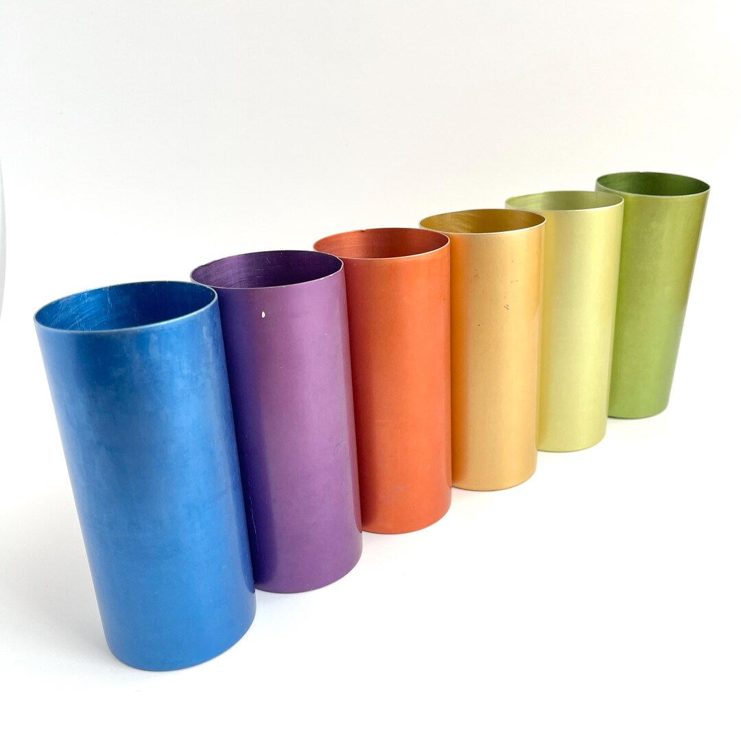 RAINBOW ALUMINUM Tumblers Set of 6, Assorted Colors, Mid Century ...