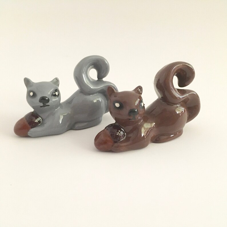 SQUIRRELS Ceramic Squirrel Pair Brown Grey Squirrel FIGURES - Etsy