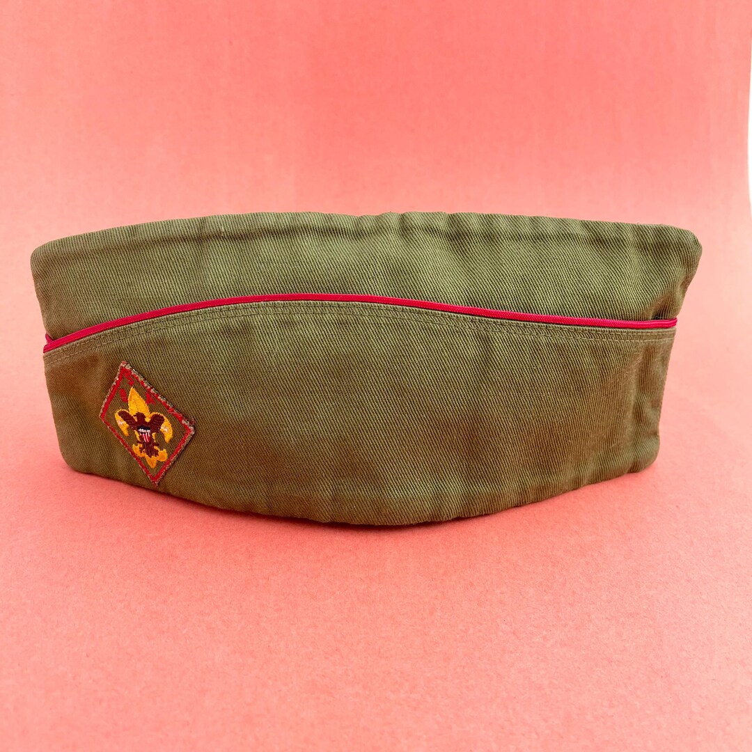 BOY SCOUTS CAP, Vintage Garrison Hat, Fleur De Lis Emblem, Olive Green ...