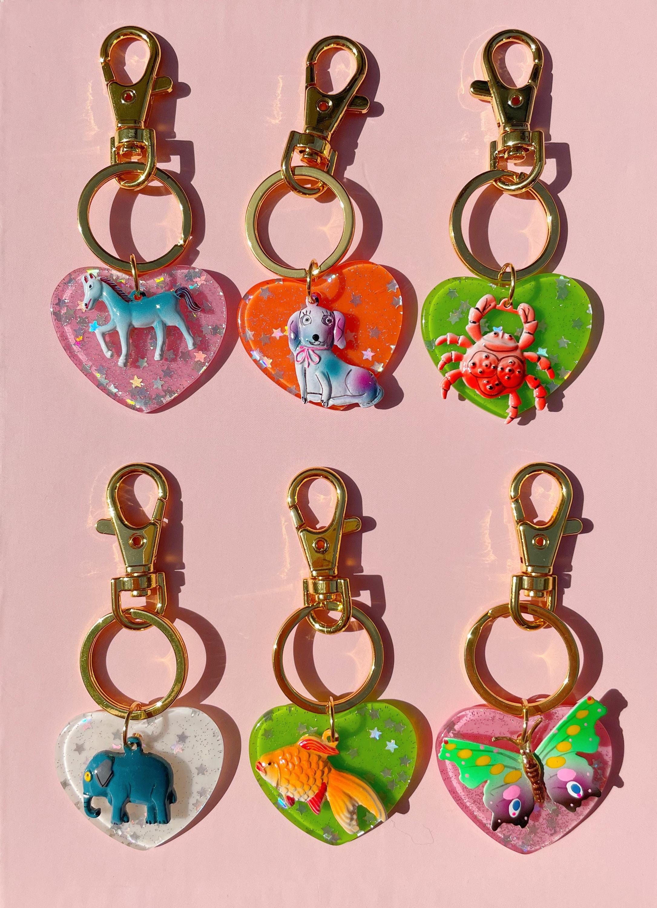 Kawaii Animal Keychain: Confetti Glitter Heart Purse Charm - Etsy