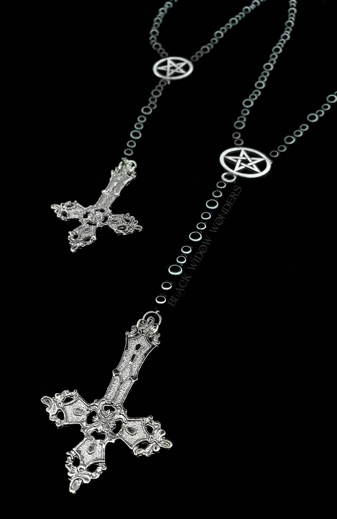 Black Mass Inverted Cross Rosary | Etsy
