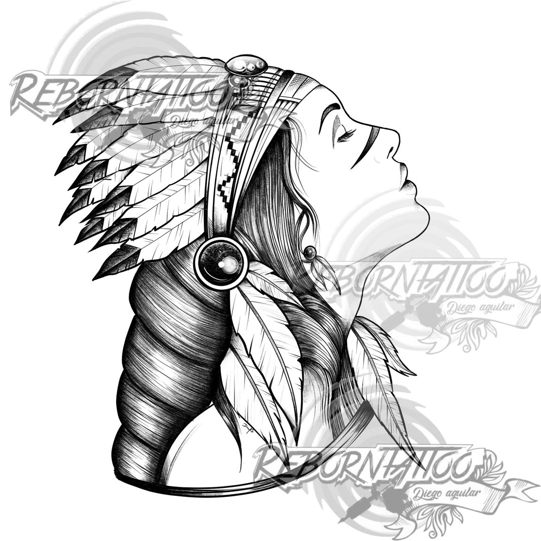 Beautiful Native American Indian Digital Download, Pencil Drawing Art ...