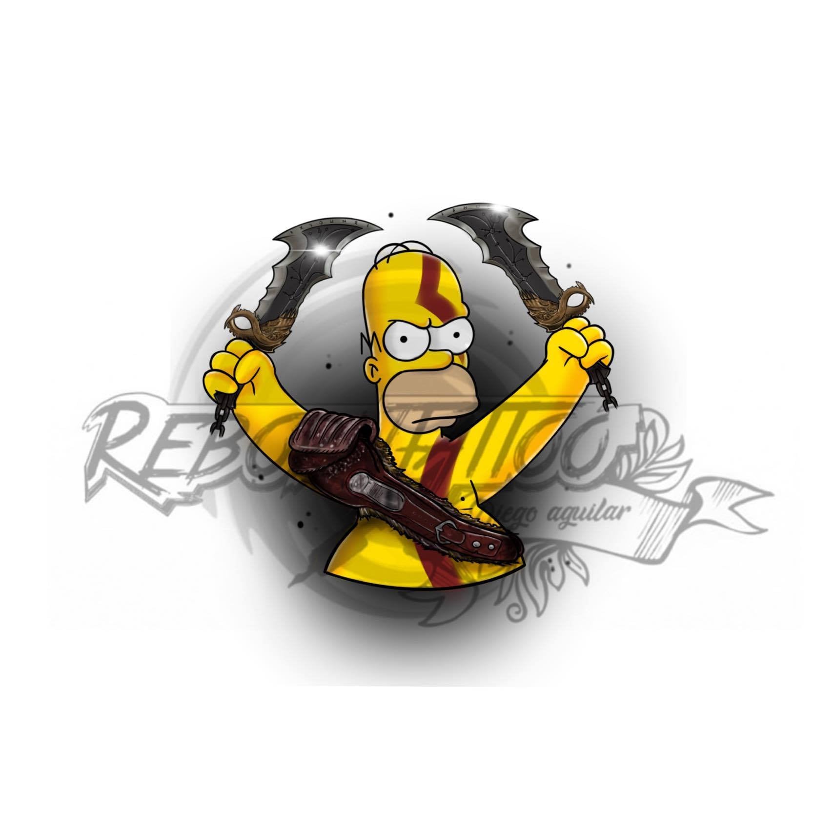 Homero Simpson como Kratos del videojuego God of War, hecho a mano y ...