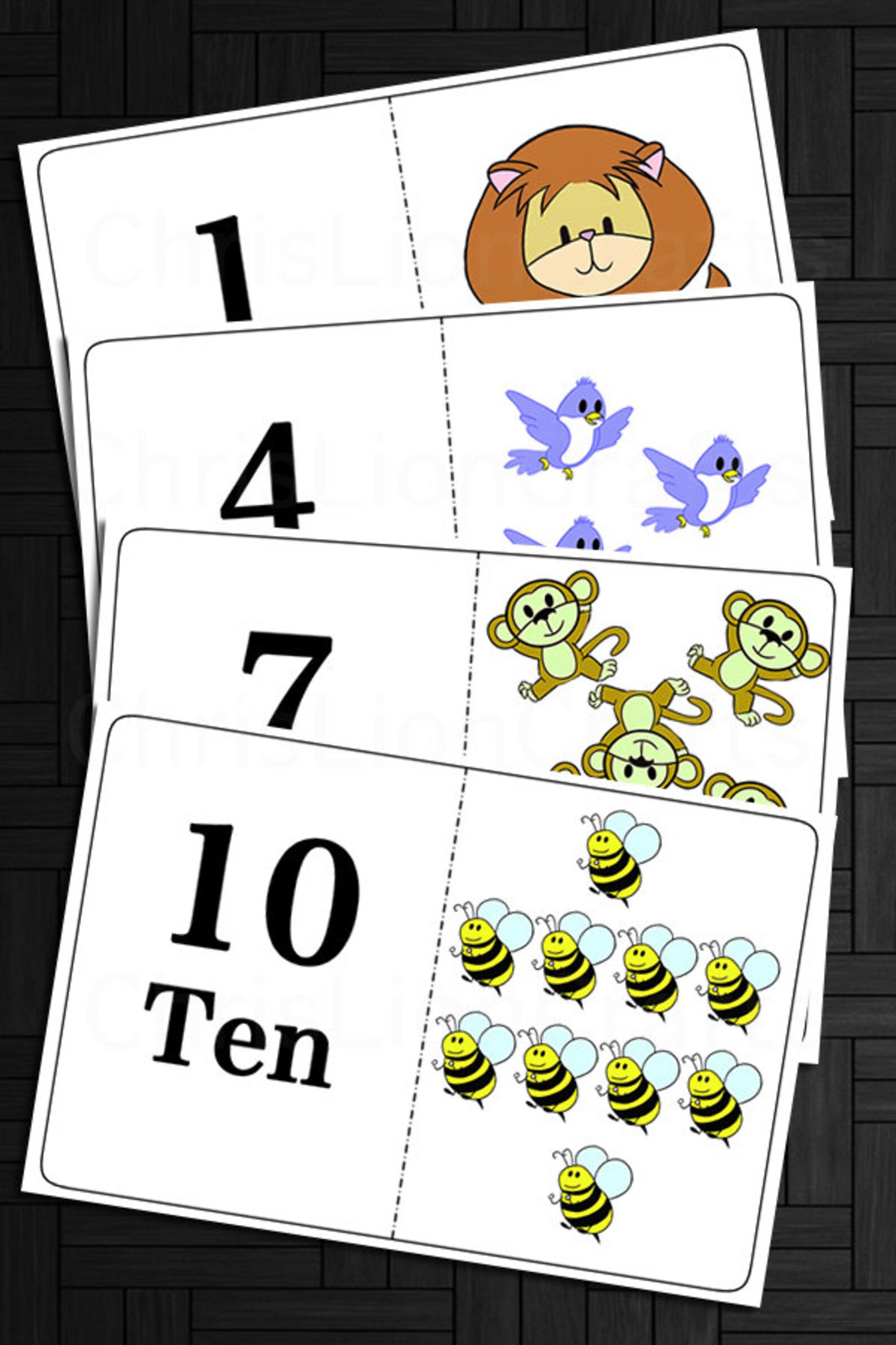 Math Cards Set for Preschool Kids | Cute and Unique Hand Drawn Animals ...