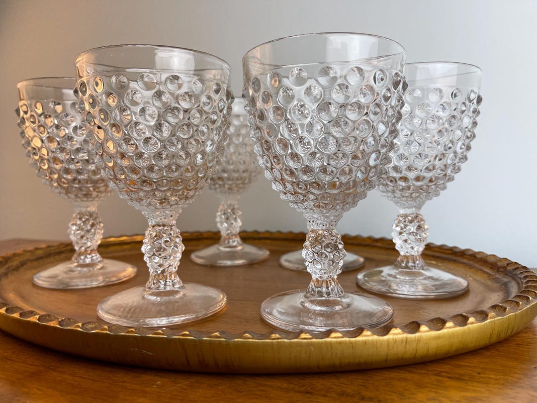 Set of 6 Duncan & Miller Hobnail Vintage Crystal Wine Goblets Elegant ...