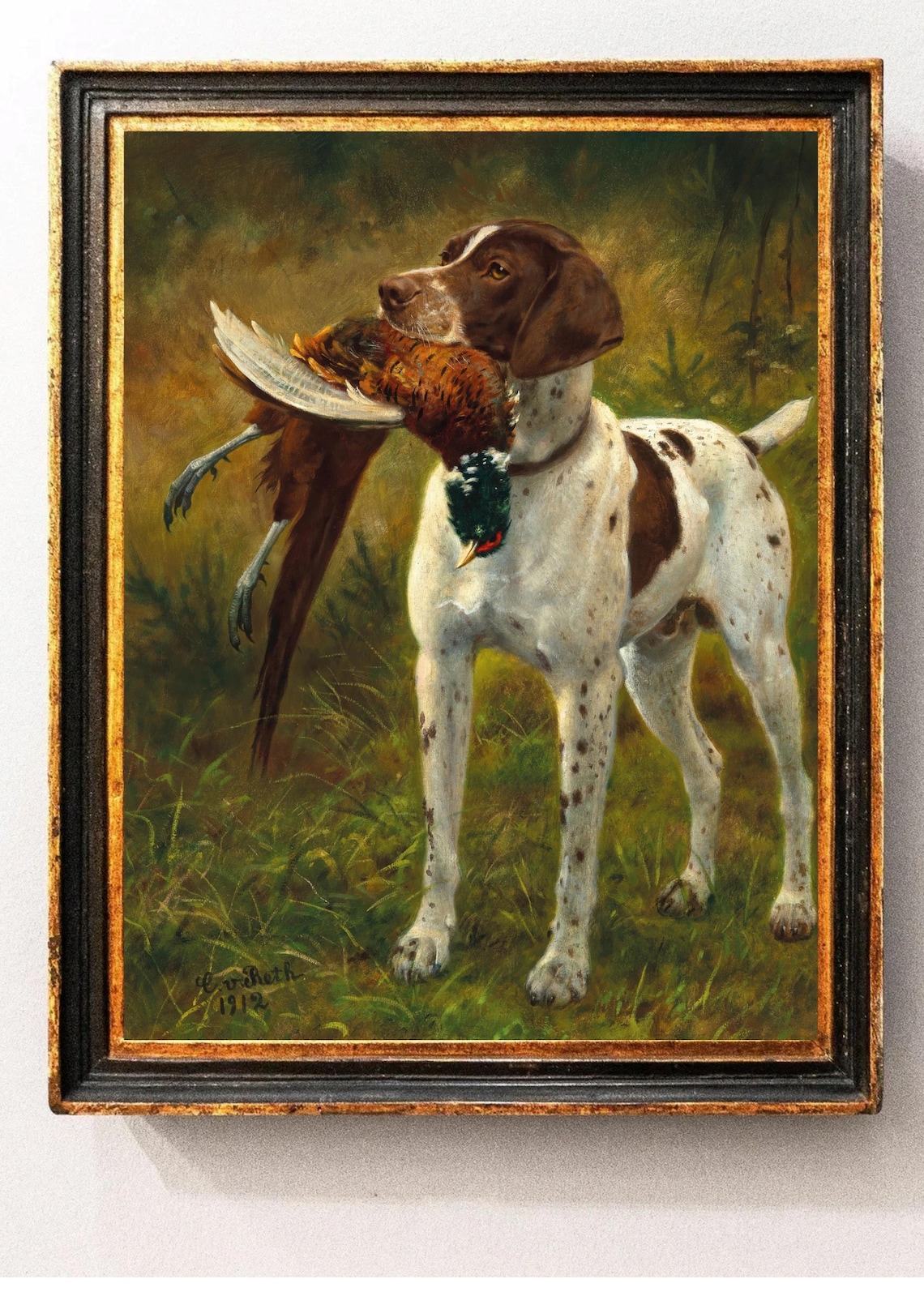 Hunting Dog With Pheasant Sporting Hound Wildlife Art Print Rustic ...
