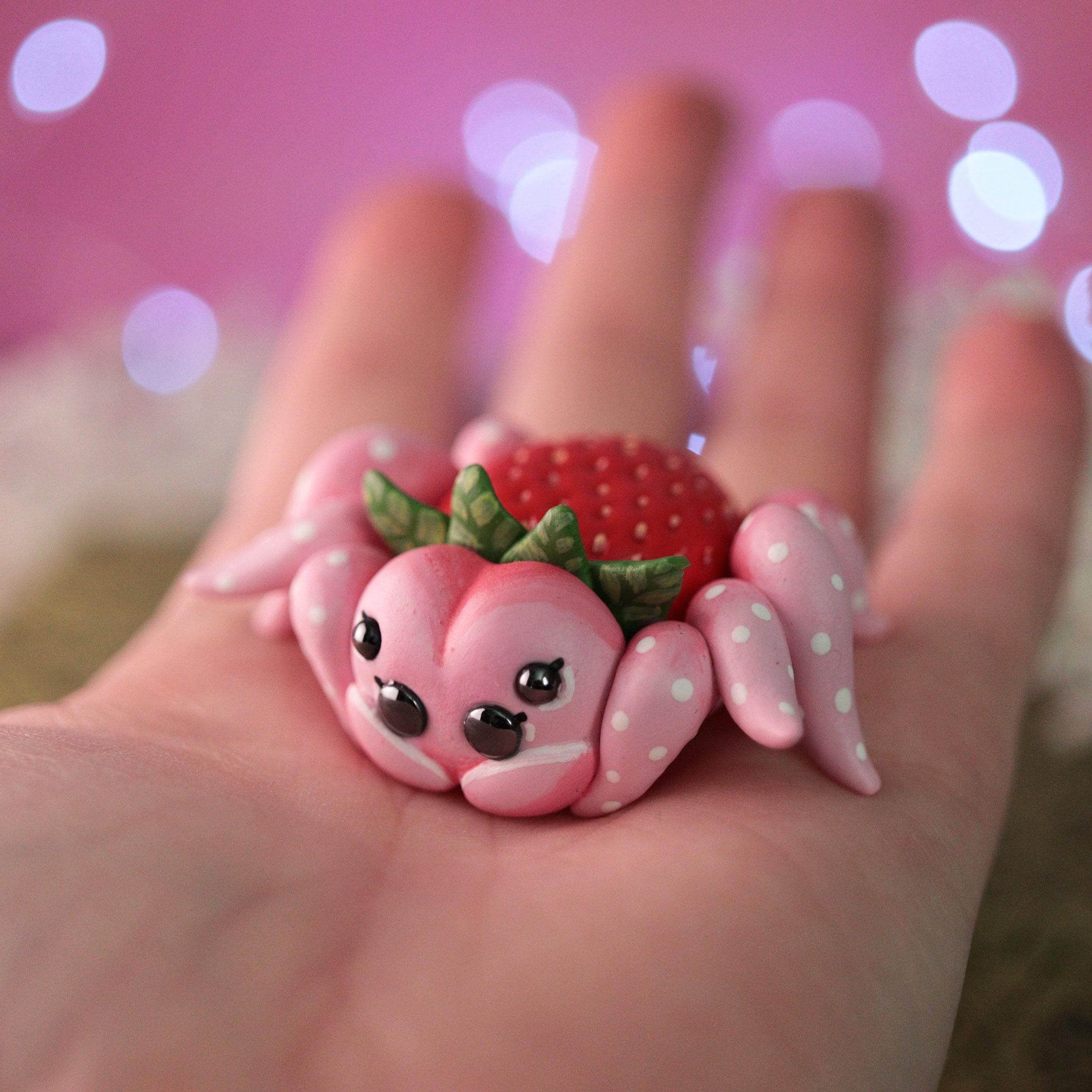 Handmade Strawberry Spider Figurine, Cute Clay Spider Miniature Charm ...