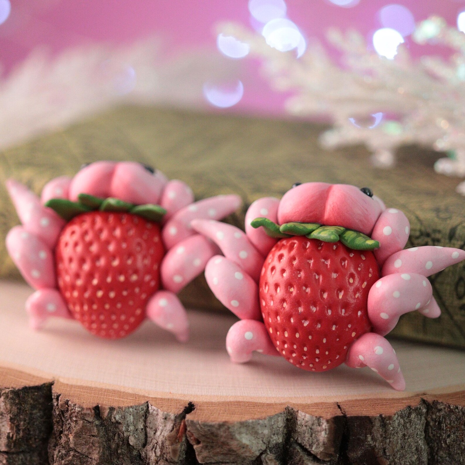 Handmade Strawberry Spider Figurine, Cute Clay Spider Miniature Charm ...