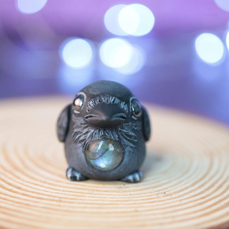 Preorder Gemstone Crow Figurine, Handmade Crow Miniature, Hand Sculpted ...
