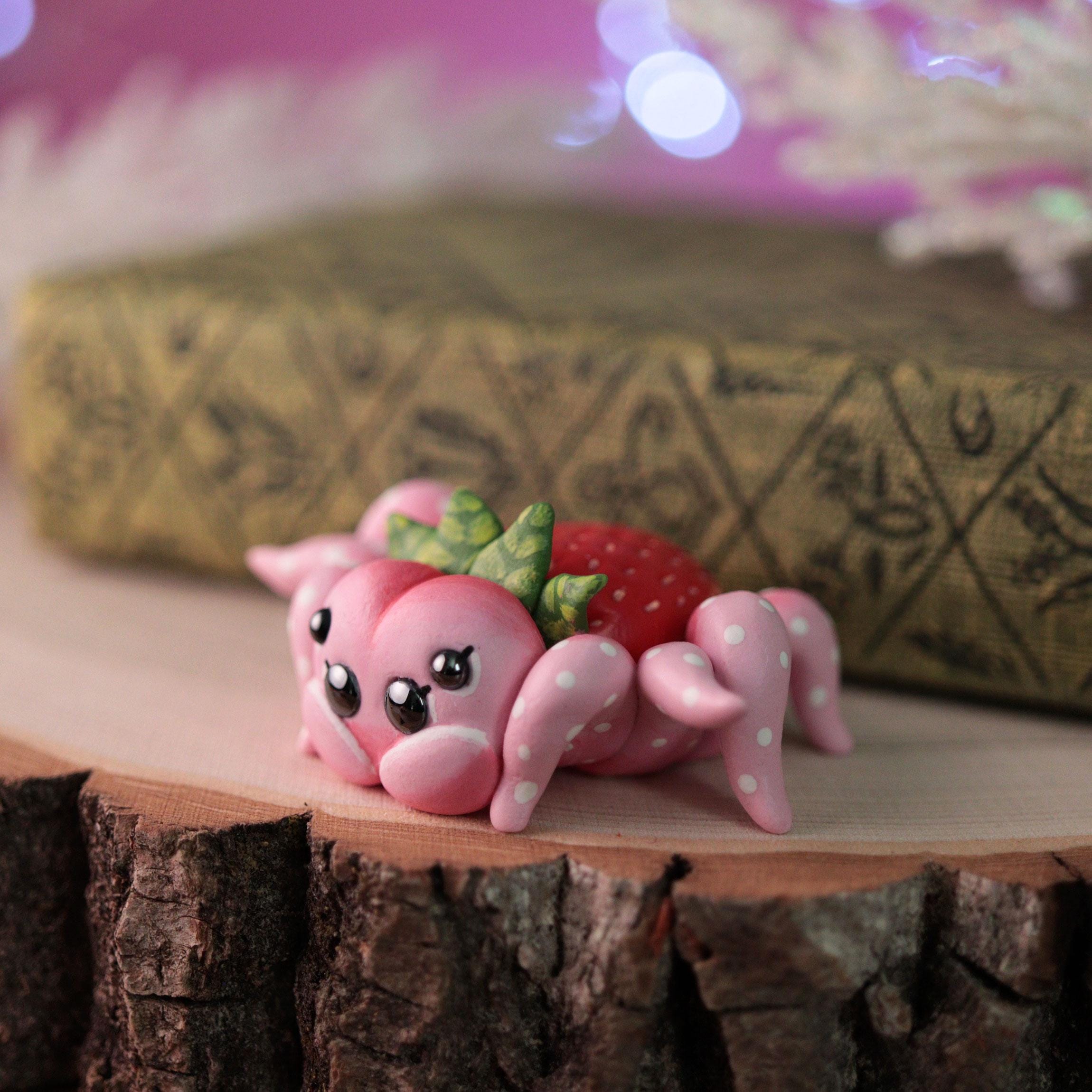 Handmade Strawberry Spider Figurine, Cute Clay Spider Miniature Charm ...