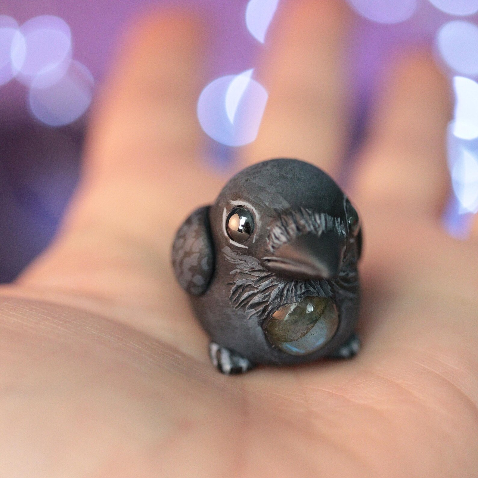 Preorder Gemstone Crow Figurine, Handmade Crow Miniature, Hand Sculpted ...