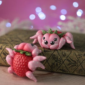Handmade Strawberry Spider Figurine, Cute Clay Spider Miniature Charm ...