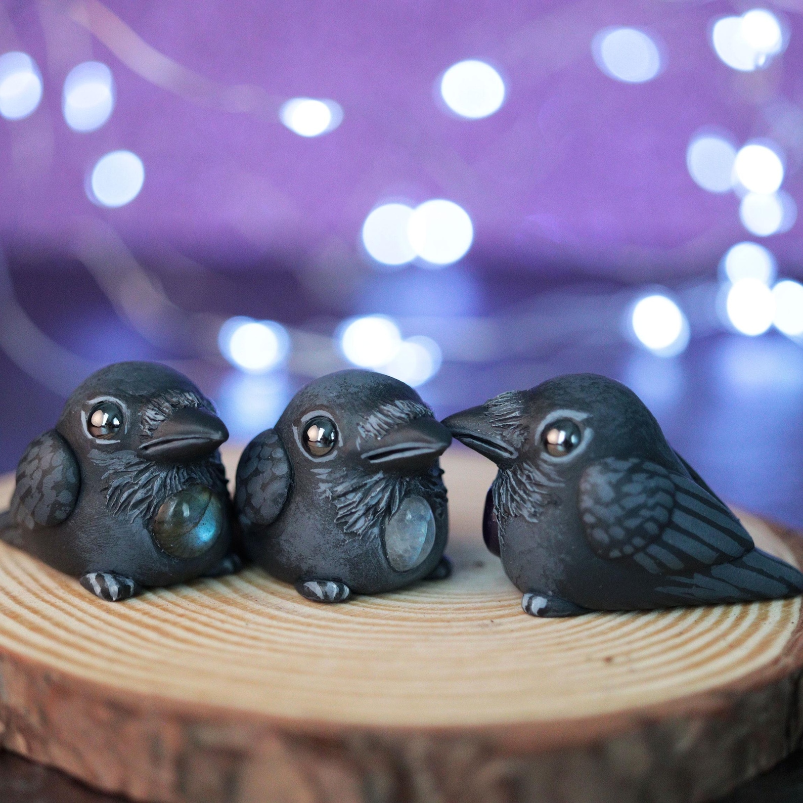 Preorder Gemstone Crow Figurine, Handmade Crow Miniature, Hand Sculpted ...