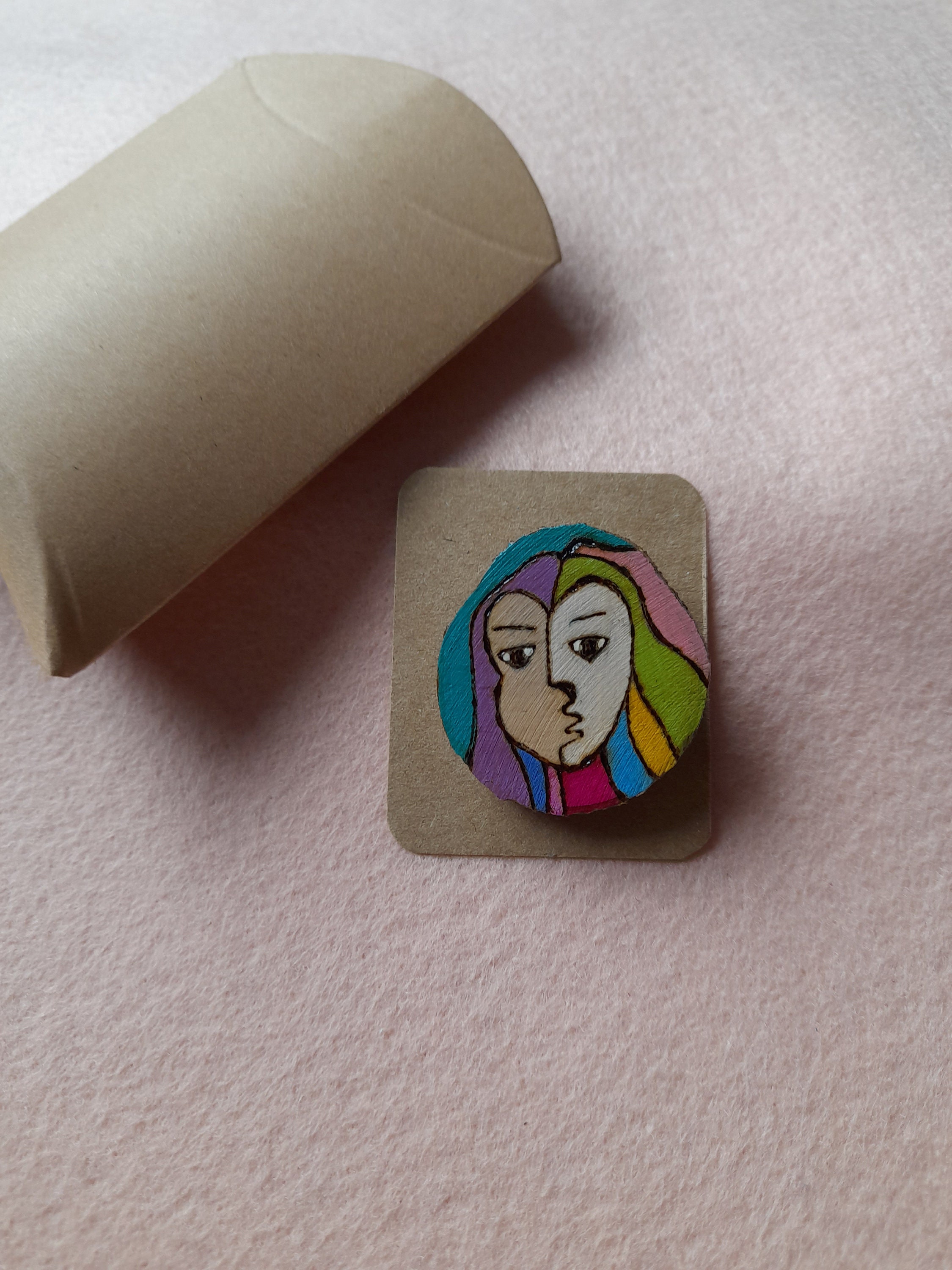 Wooden Slice Brooches / Pins Womans Faces. Pyrography. Hand Painted ...