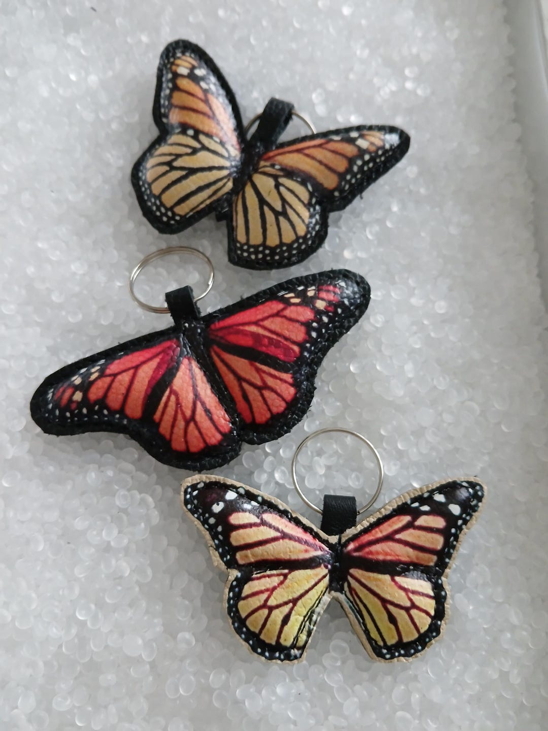 Real Leather Monarch Butterfly Keyrings. Padded Leather With Split Ring ...
