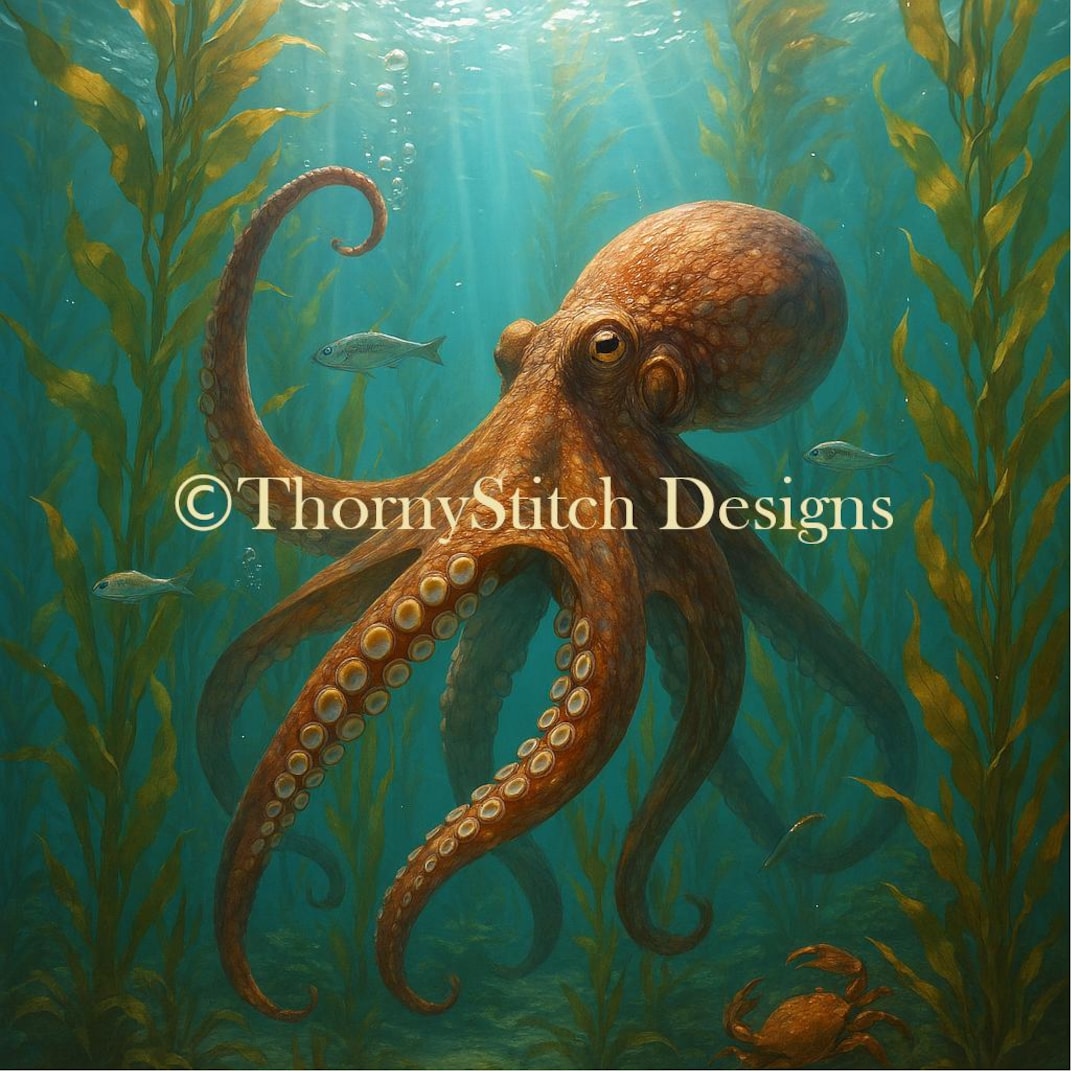 Hunting Adrift - Cross Stitch Pattern PDF Download Octopus Marine Art ...