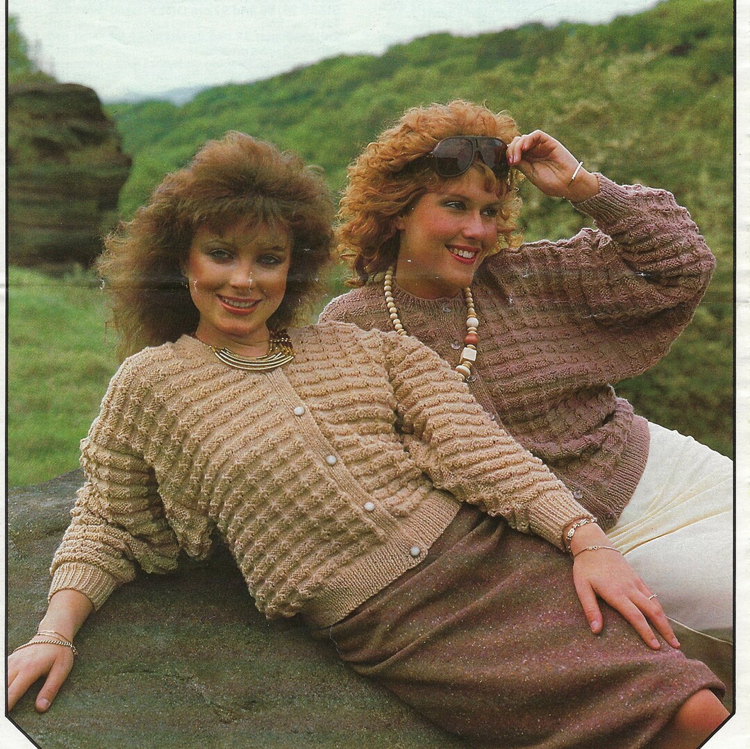 Women's 80s Original Knitting Pattern DK Waffle Texture Cardigan With ...