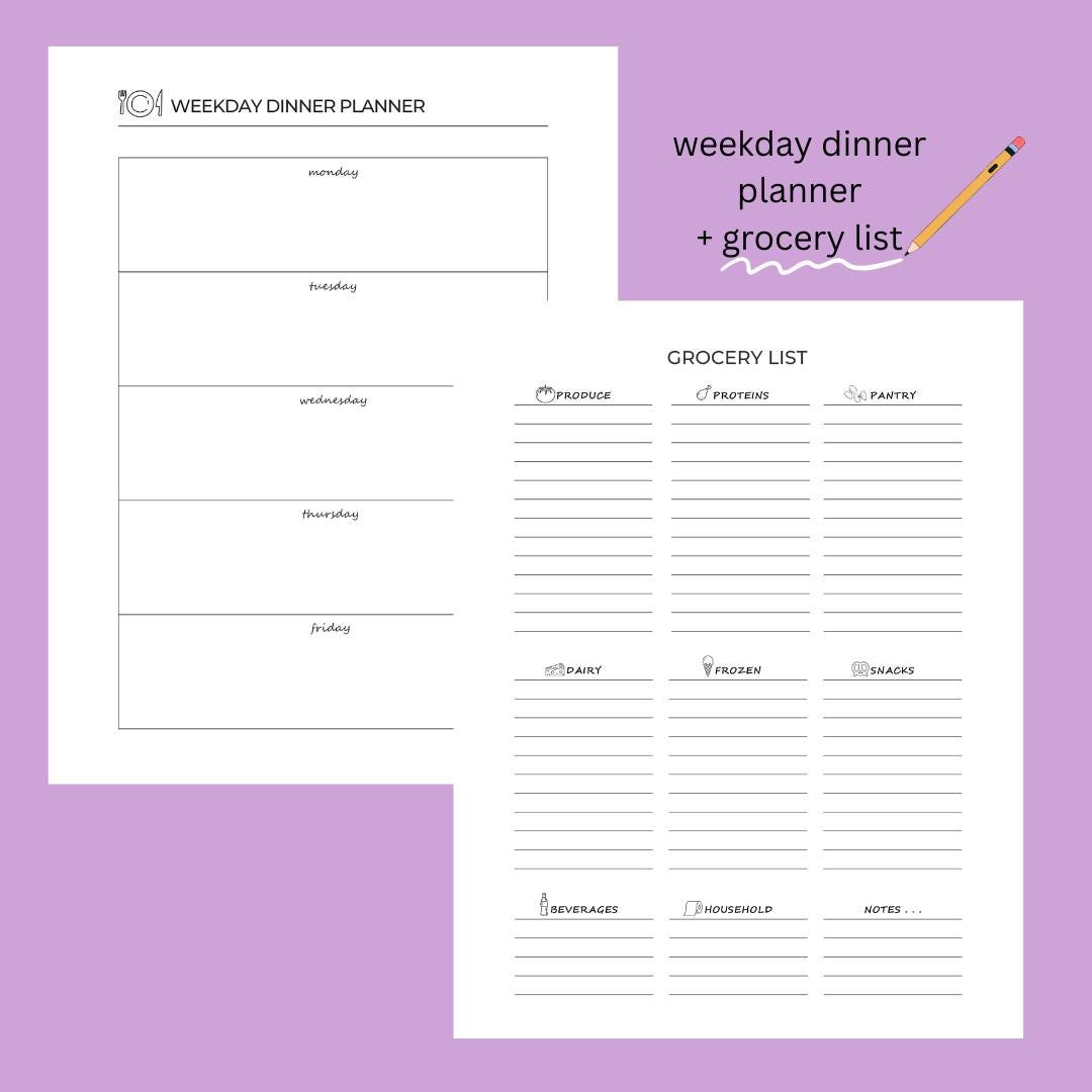 Weekday Dinner Meal Planner Printable | Minimalist Meal Planning ...