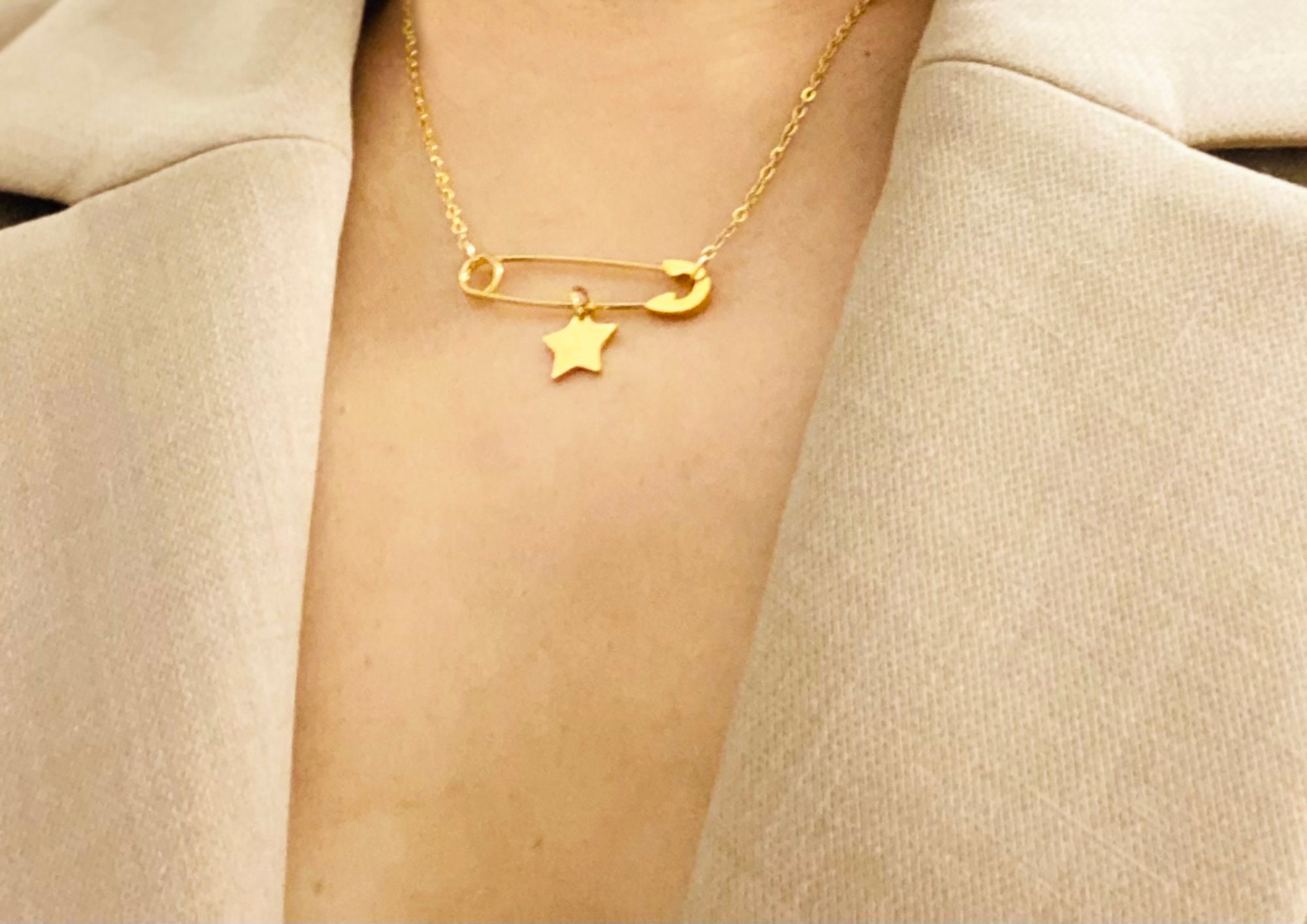 Safety Pin Necklace, Custom Pendant Safety Pin Necklace, Gold or Silver ...