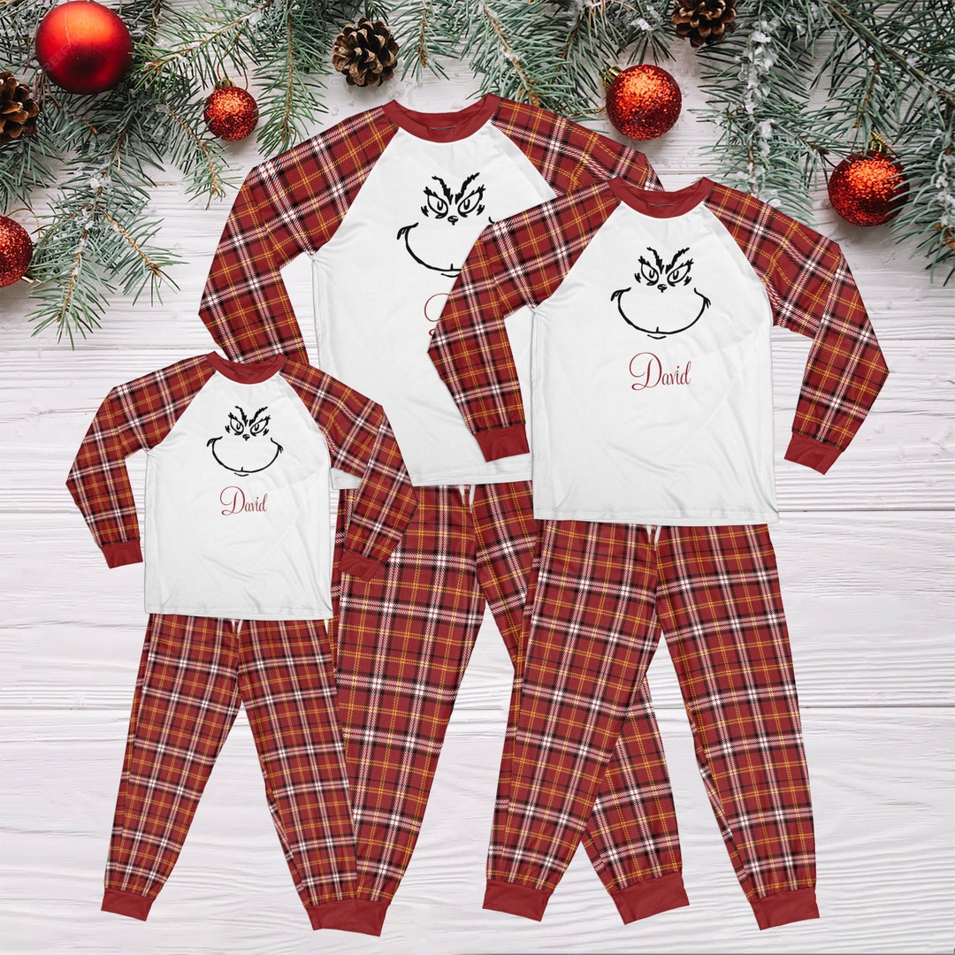 Custom Name the Grinch Cute Pajamas Set, Personalized Merry Grinchmas ...