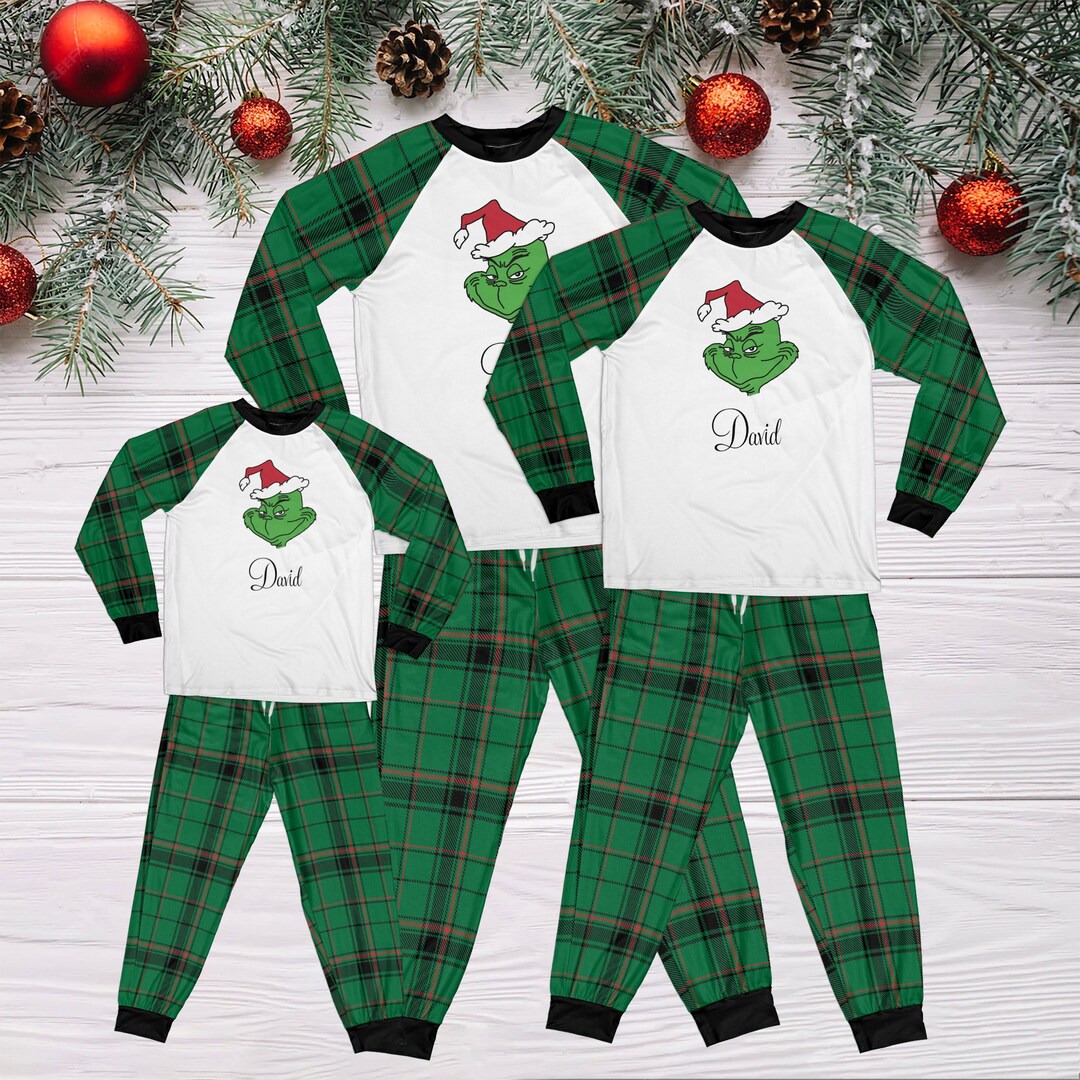 Custom Name the Grinch Cute Pajamas Set, Personalized Funny Xmas Grinch ...