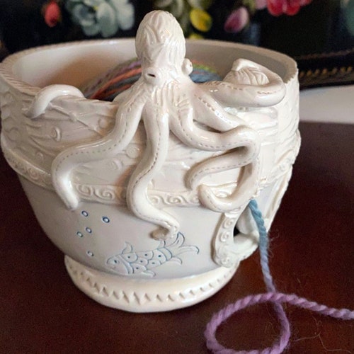 Octopus Porcelain Yarn Bowl Wide Base Indented Rim 3 Yarn - Etsy